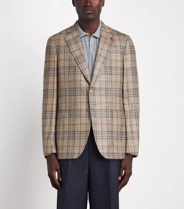 Isaia Wool-silk Check Capri Blazer