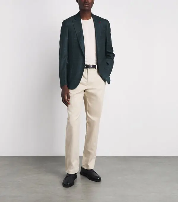 Isaia Wool-silk-cashmere Check Capri Blazer