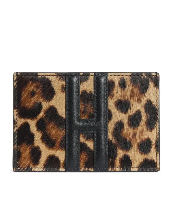 Harrods Leather Leopard Print Card Holder - Black