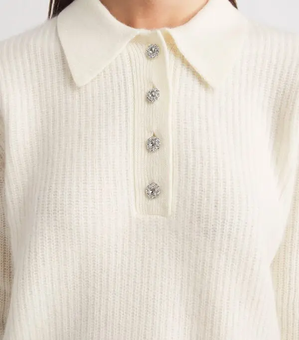 Harrods Cashmere Polo Sweater With Crystal Embellishments