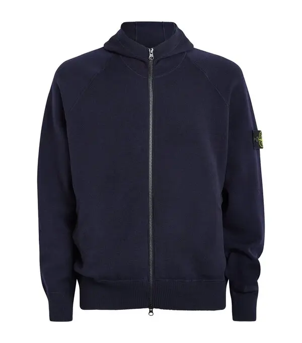 Stone Island Virgin Wool-blend Zip-up Hoodie - Navy