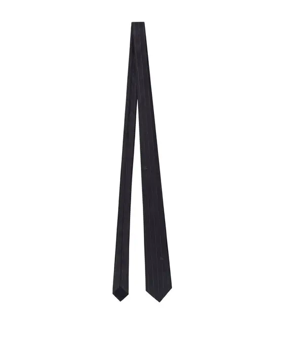 Burberry Silk Pinstripe Equestrian Knight Design Neck Tie