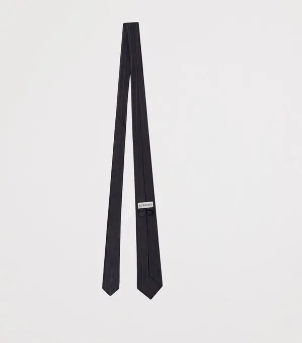 Burberry Silk Pinstripe Equestrian Knight Design Neck Tie