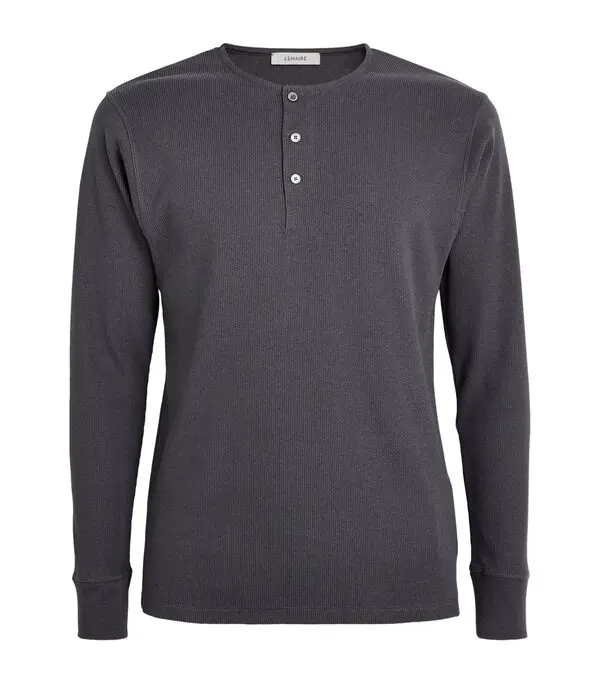 LEMAIRE Cotton-linen Rib-knit Henley T-shirt - Green