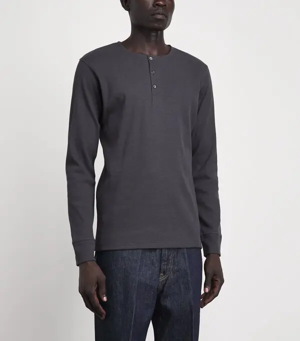LEMAIRE Cotton-linen Rib-knit Henley T-shirt