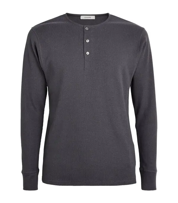 LEMAIRE Cotton-linen Rib-knit Henley T-shirt
