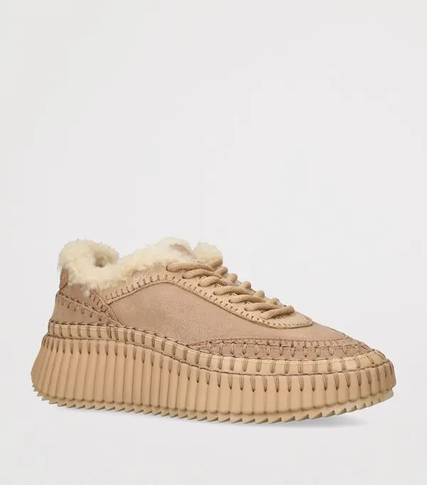 Chloé Leather Nama Runner Shearling Sneakers