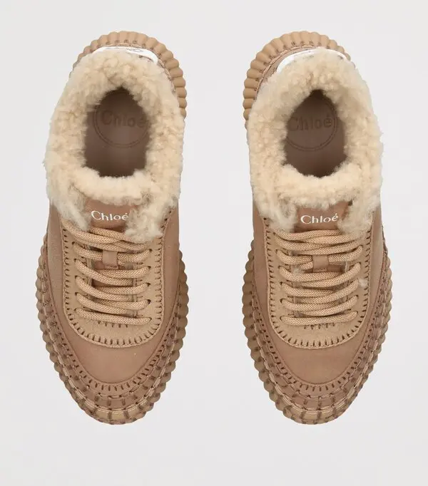 Chloé Leather Nama Runner Shearling Sneakers