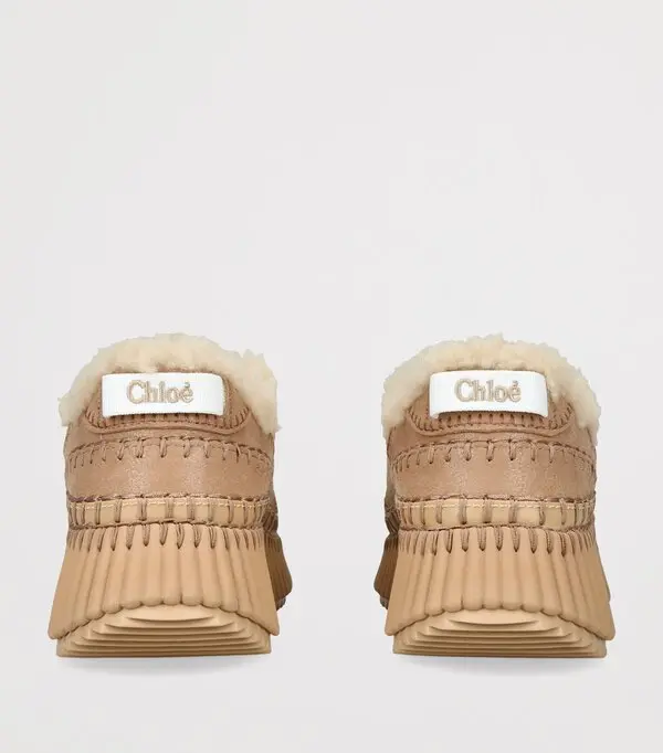 Chloé Leather Nama Runner Shearling Sneakers
