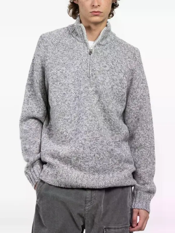 GRAN SASSO Zip-neck Textured Knit Sweater - Grey