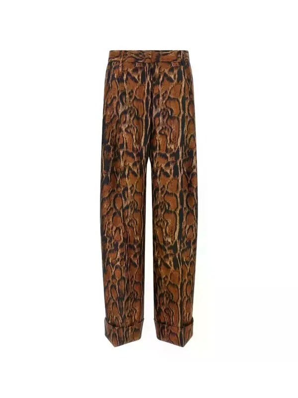 Alberto Biani Lynx-print Wide-leg Trousers - Brown