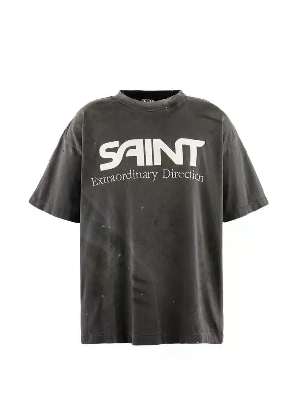 SAINT MXXXXXX Logo-print Distressed T-shirt - Grey