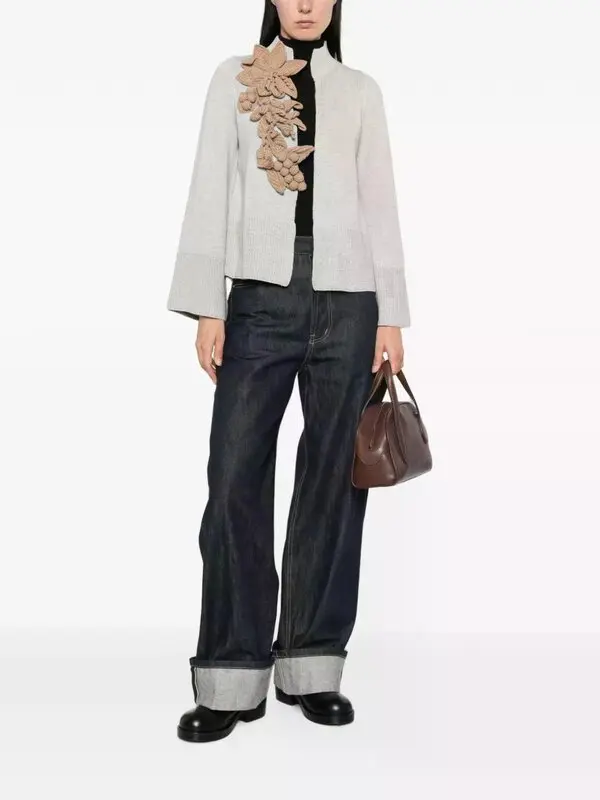 PSOPHIA Flower-appliqué Cardigan - Grey