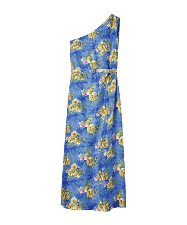 La DoubleJ Roy One-shoulder Floral Print Midi Dress - Blue