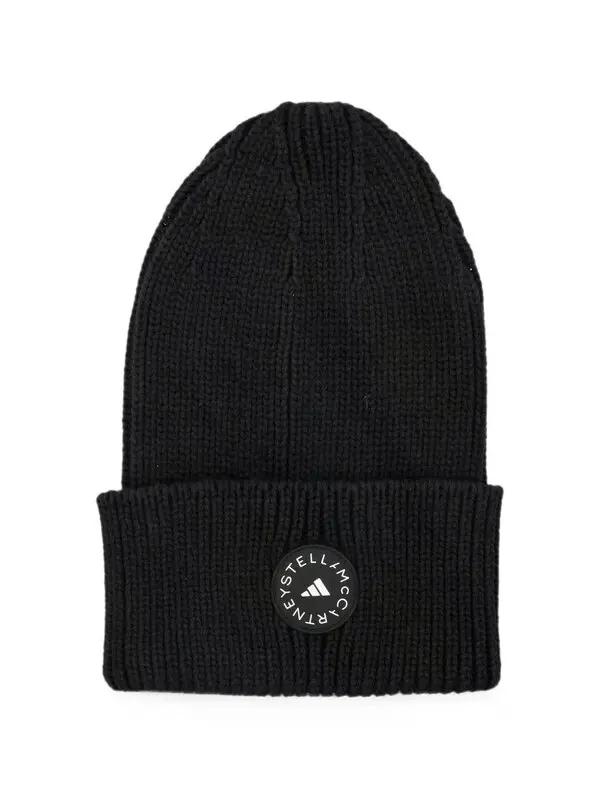 Adidas By Stella McCartney X Stella Mccartney Logo Patch Ribbed Knit Beanie - Black