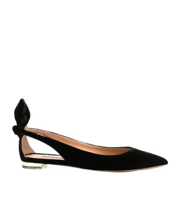 AQUAZZURA Bow Detailed Pointed Toe Ballet Ballerinas - Black