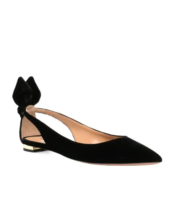 AQUAZZURA Bow Detailed Pointed Toe Ballet Ballerinas