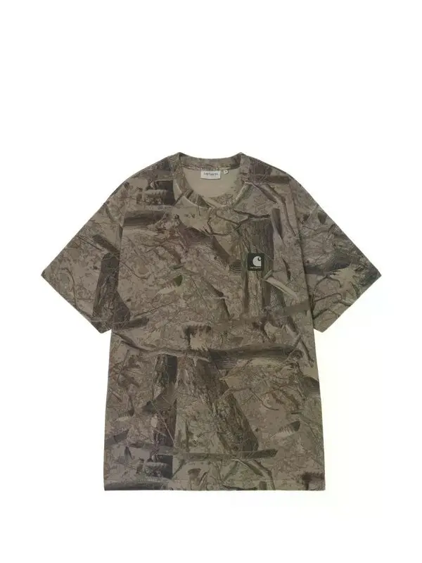 Carhartt Work In Progress Feather Tree Camouflage-print Logo-patch T-shirt - Brown