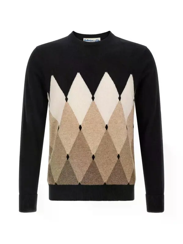 BALLANTYNE Cashmere Diamond Inlay Crew Neck Sweater