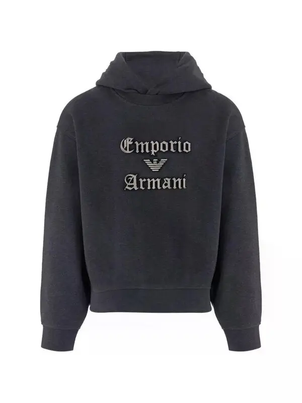 Emporio Armani Logo-embroidered Hoodie - Grey