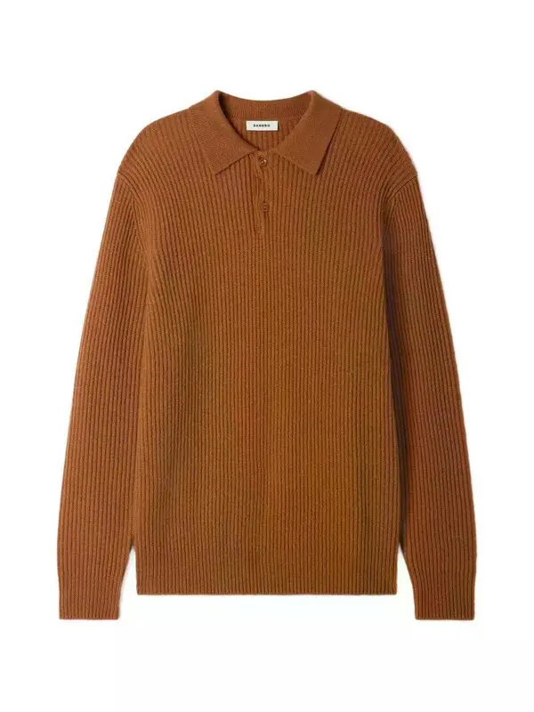 Sandro Ribbed Wool Polo Shirt