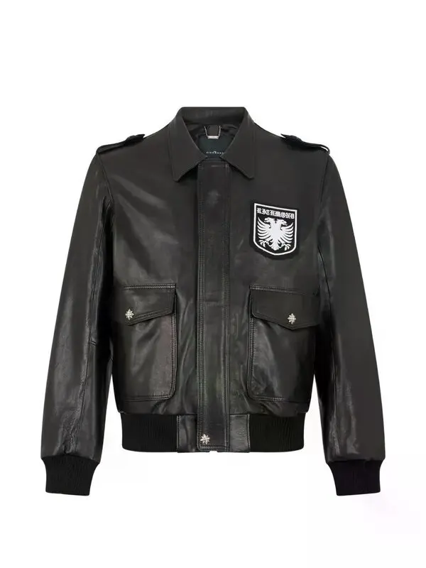 John Richmond Logo-patch Leather Bomber Jacket