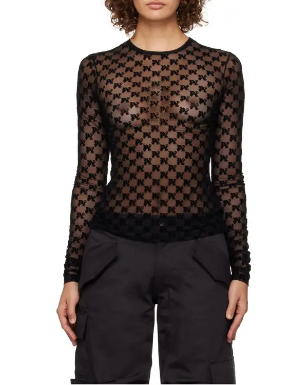 Palm Angels Monogram Pattern Semi-sheer Top