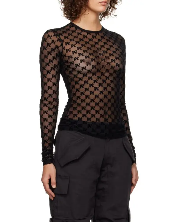 Palm Angels Monogram Pattern Semi-sheer Top