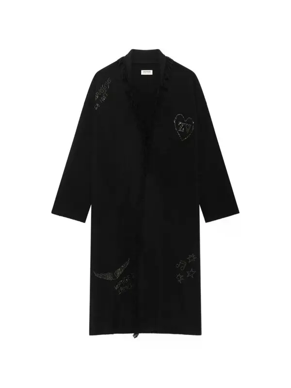 Zadig&Voltaire Long Knit Coat With Rhinestone Embellishments