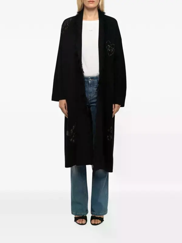 Zadig&Voltaire Long Knit Coat With Rhinestone Embellishments