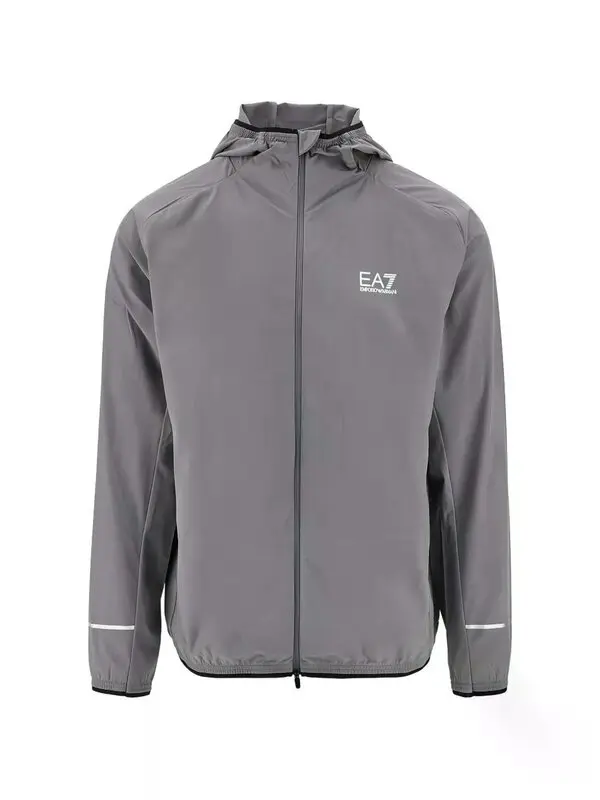 EA7 Ventus 7 Logo-print Zip-up Hooded Jacket - Grey