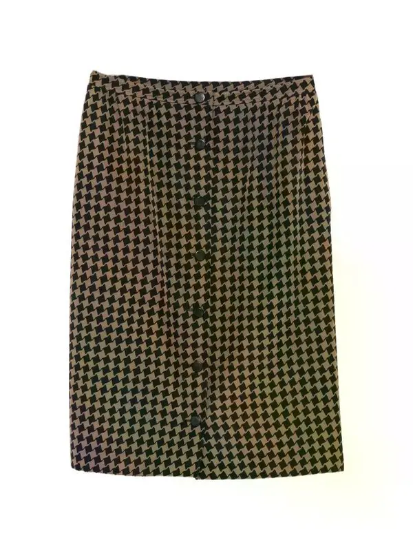 Valentino Garavani 1980s Houndstooth-print Button-front Midi Skirt - Brown
