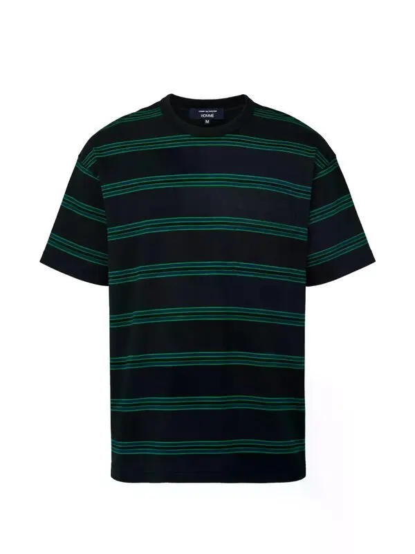 Comme Des Garçons Striped-print Chest-pocket T-shirt - Black