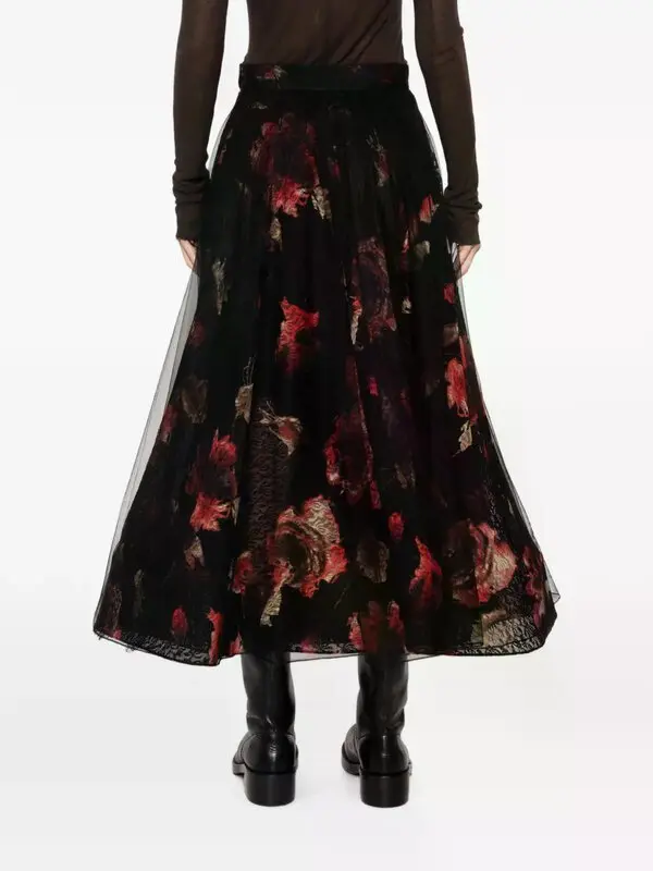 QUETSCHE Floral-lace Tulle-overlay Midi Skirt
