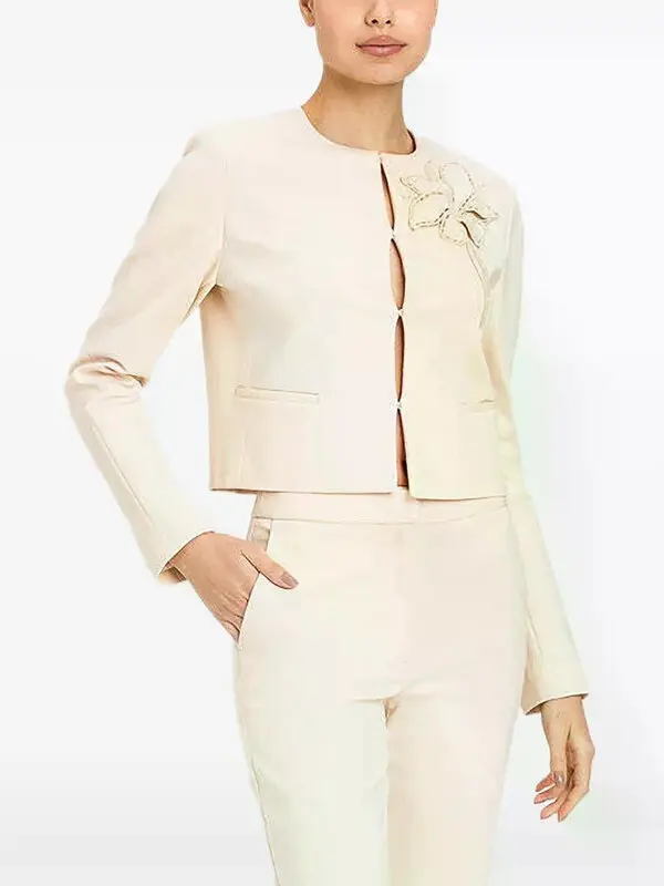 TWINSET Floral-appliqué Cropped Jacket - Neutrals