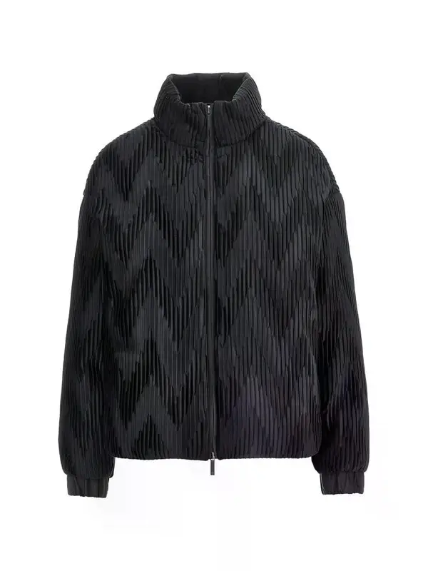 Emporio Armani Chevron Pleated High-neck Puffer Jacket - Black
