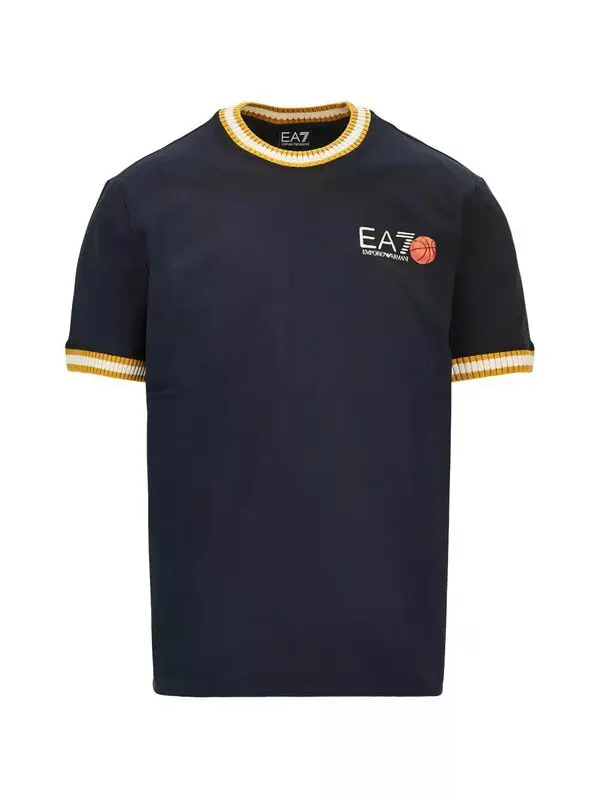EA7 Logo-print Striped-trim T-shirt - Blue