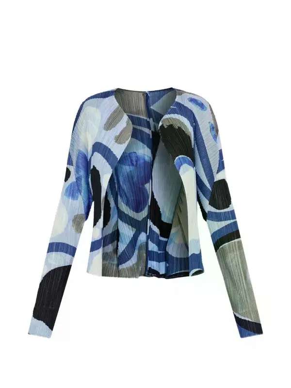 Issey Miyake Abstract-print Pleated Blouse - Blue