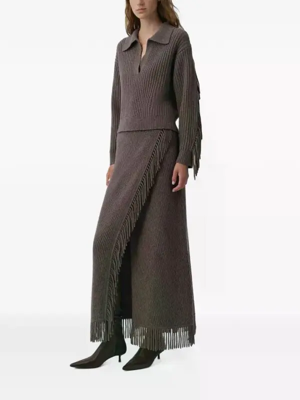 Simkhai Casey Fringe-trim Ribbed Midi Skirt - Brown
