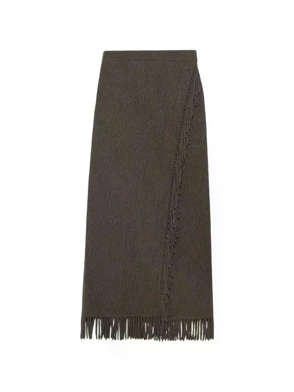 Simkhai Casey Fringe-trim Ribbed Midi Skirt - Brown