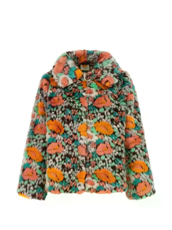 Farm Rio Faux-fur Floral-pattern Coat - Orange