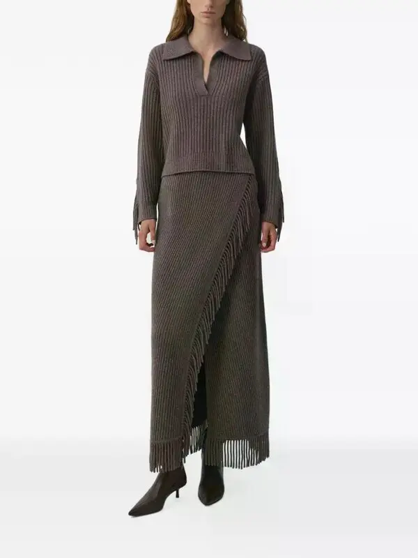 Simkhai Fringe-trimmed Ribbed-knit Sweater - Brown