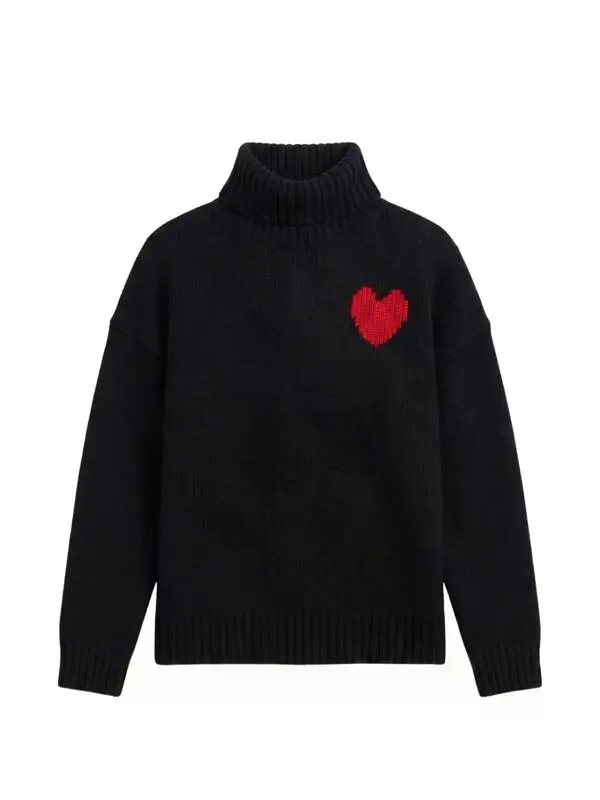 Chinti & Parker Heart-intarsia Roll-neck Sweater - Black