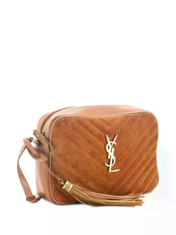 Saint Laurent Matelassé Chevron Suede Small Camera Bag - Brown