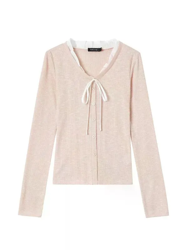 TOUT A COUP Ruffled Tie-fastening Top - Pink
