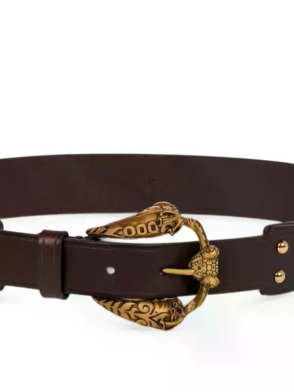 Etro Leather Belt With Animal Buckle