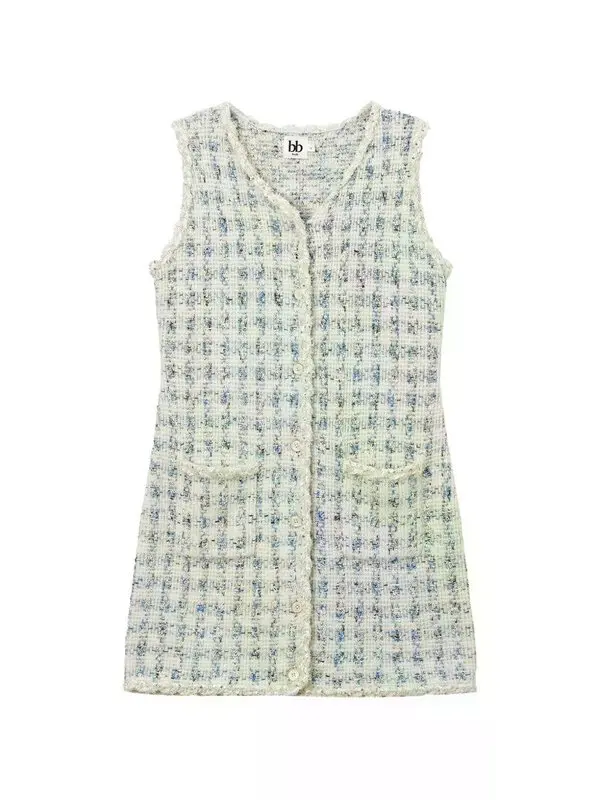 B+AB Tweed-effect Button-up Mini Dress - White