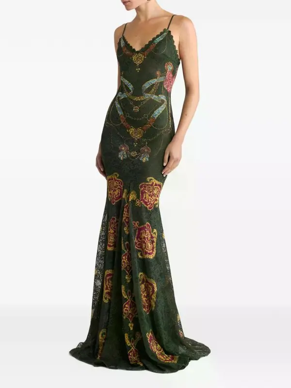 Etro Long Jersey Dress With Lace And Two Placed Prints