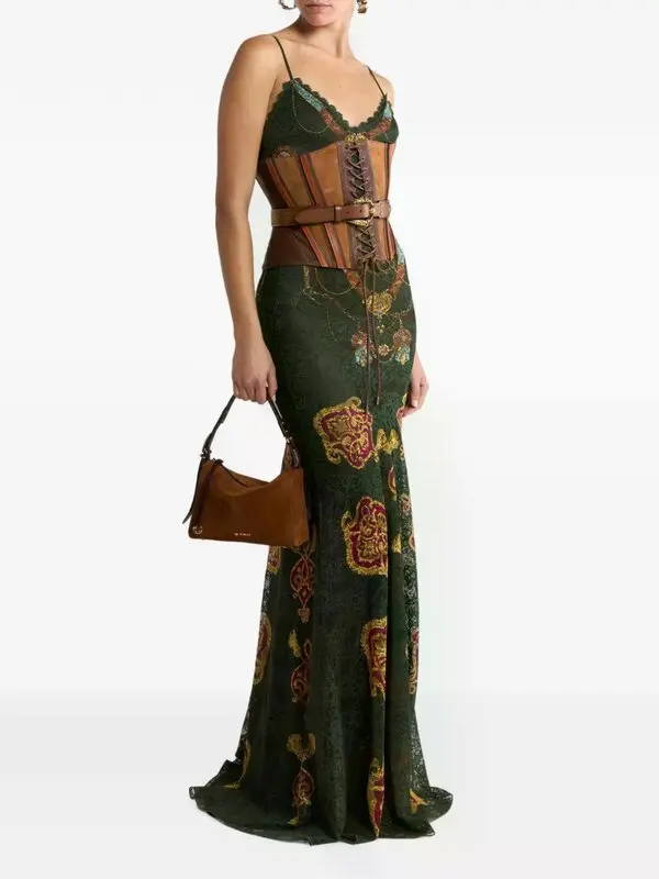 Etro Long Jersey Dress With Lace And Two Placed Prints