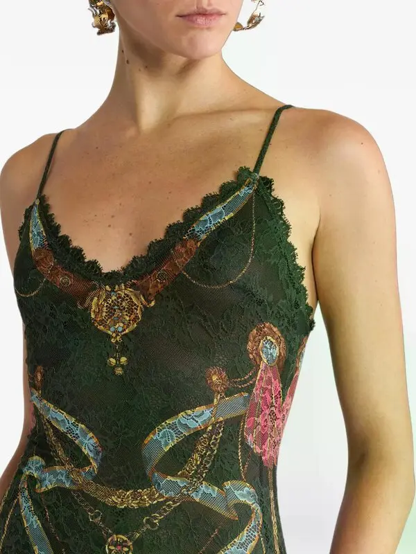 Etro Long Jersey Dress With Lace And Two Placed Prints